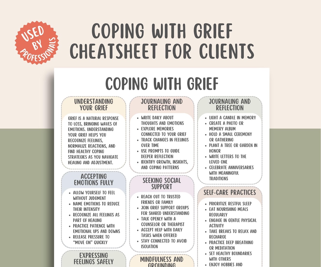 Coping With Grief Cheatsheet, Bereavement Support Tool, Emotional ...