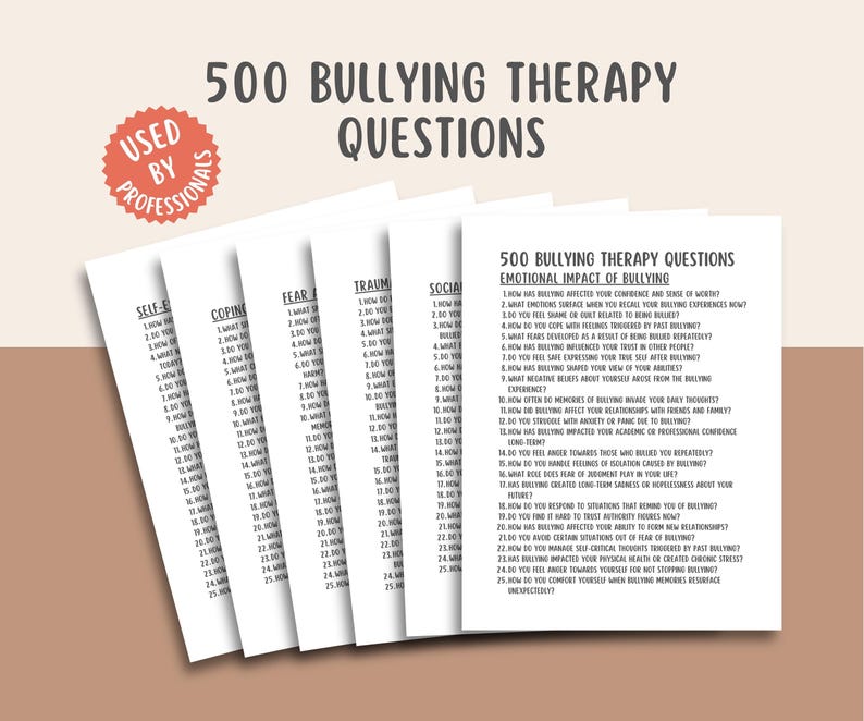 500 Bullying Therapy Questions, Self Esteem Journal, Healing Workbook ...