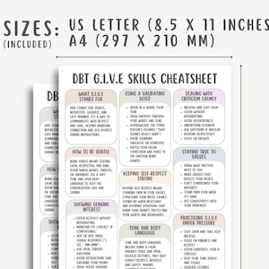 DBT GIVE Skills Cheat Sheet PDF, Therapy Worksheet, Mental Health Tool ...