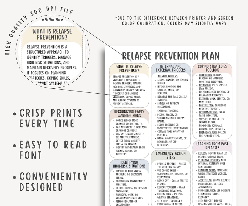 Relapse Prevention Plan Cheatsheet, Addiction Recovery Guide, Coping ...