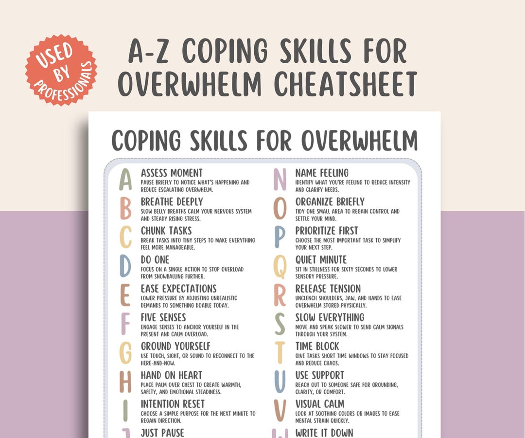 A-Z Coping Skills for Overwhelm Printable, Mental Wellness Toolkit ...