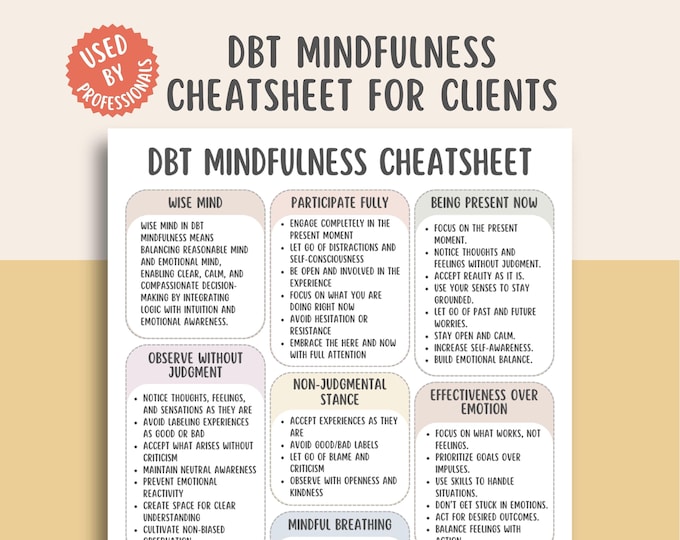 DBT Mindfulness Worksheet, Handout, Educational Resource, Therapy ...