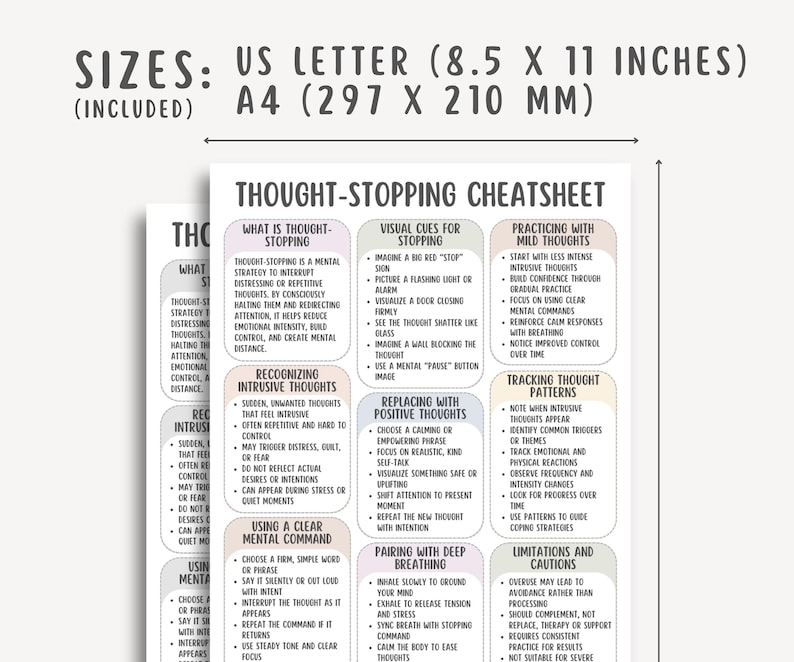 Thought-stopping Cheatsheet, Intrusive Thought Guide, Cognitive ...
