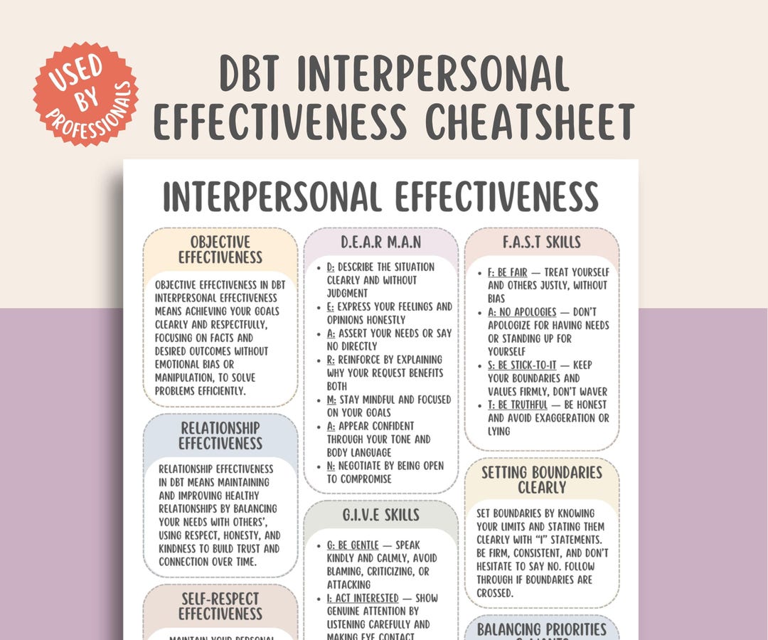 DBT Interpersonal Effectiveness Cheat Sheet PDF, Therapy Worksheet ...