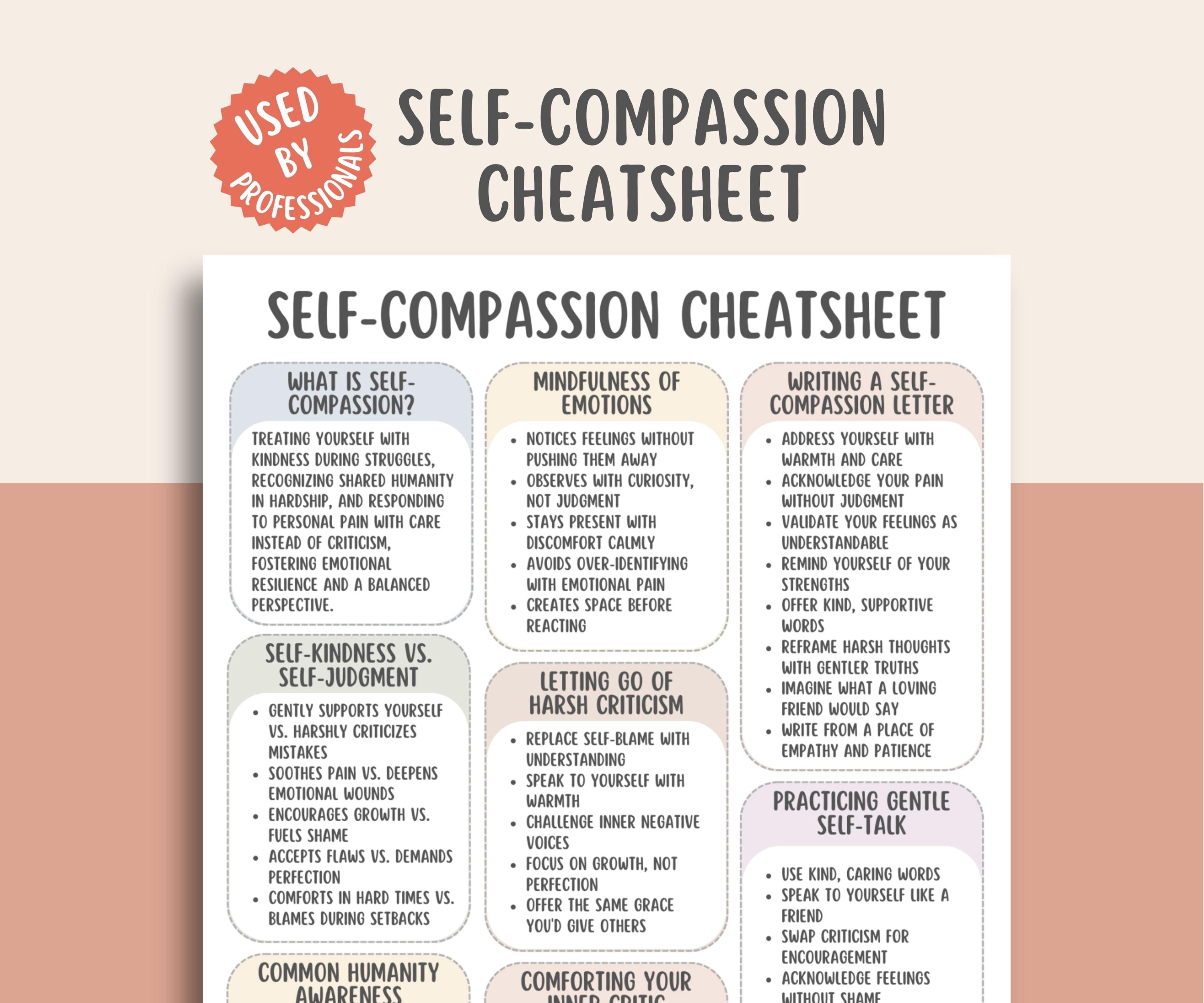 Self Compassion Cheatsheet, Self Love Worksheet, Self Kindness Guide ...