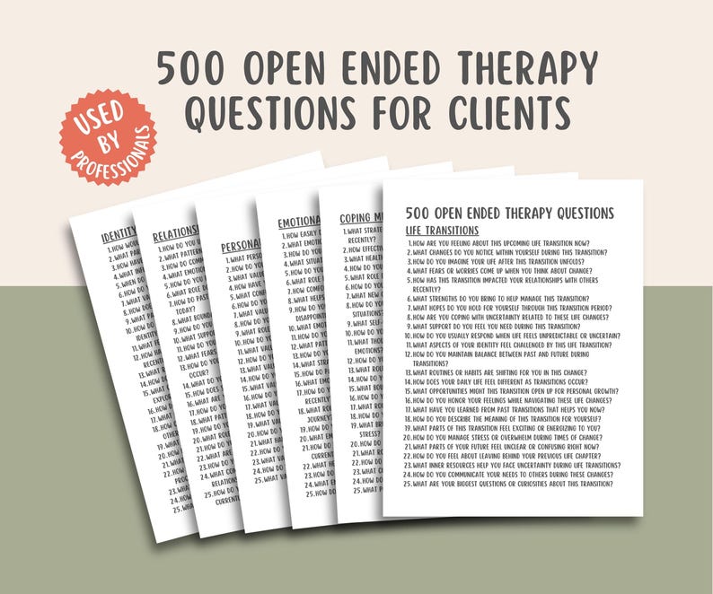 Open Ended Therapy Questions, Client Conversation Prompts, Mental ...
