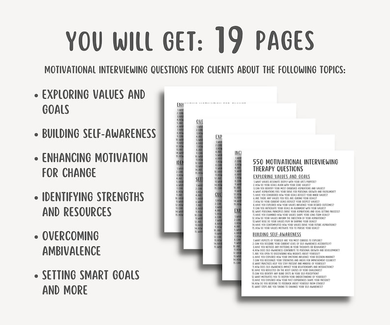 550 Motivational Interviewing Questions, MI Psychotherapy Notes Stages ...