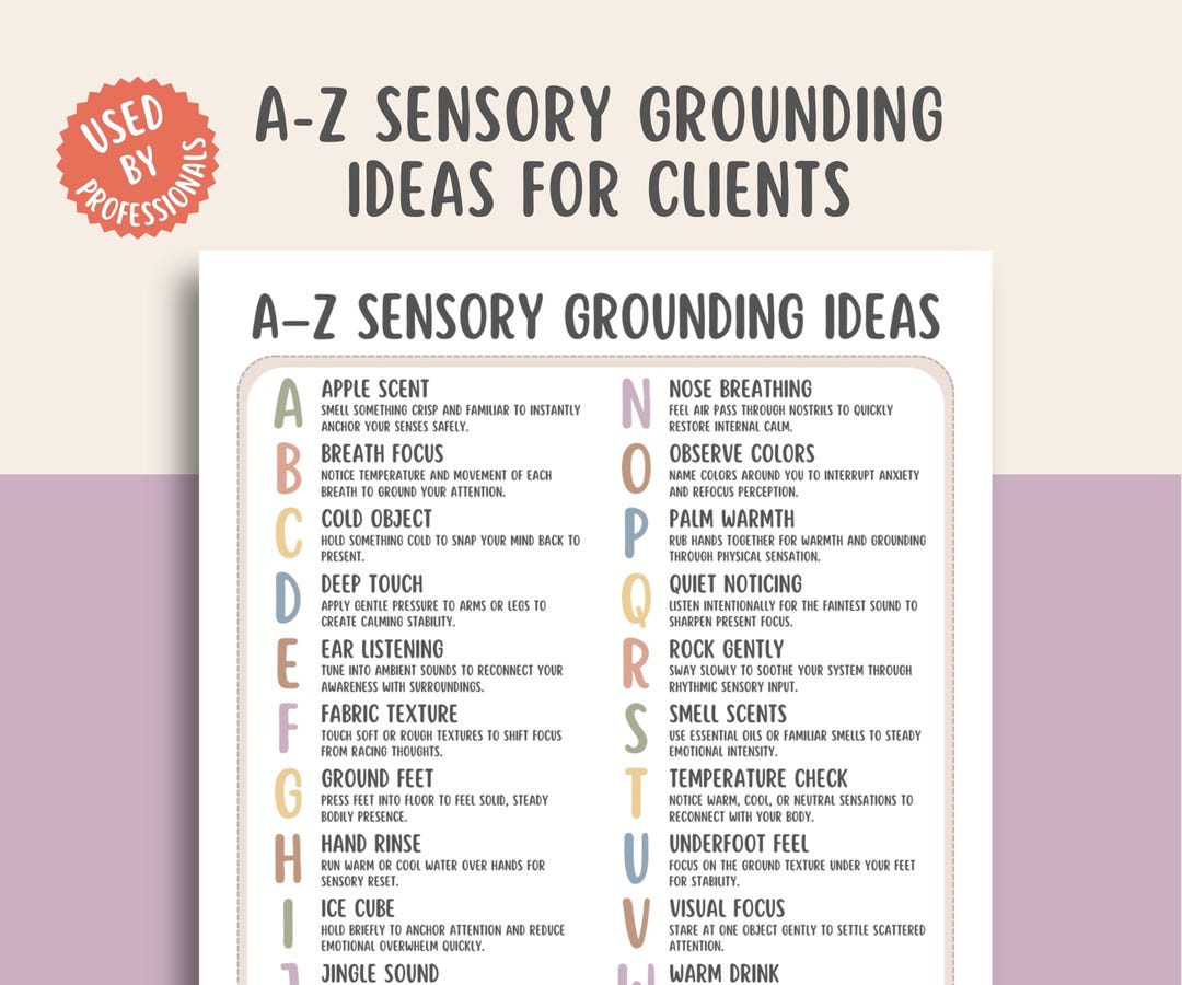 A-Z Sensory Grounding Ideas Printable, Anxiety Relief Guide ...