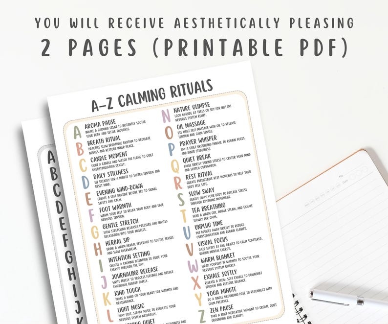 A–Z Calming Rituals Cheatsheet, Daily Calm Practices, Nervous System ...