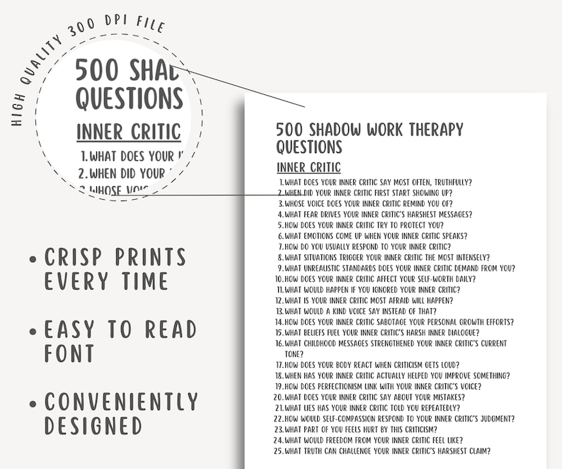 500 Shadow Work Therapy Questions, Inner Child Healing, Shadow Journal ...