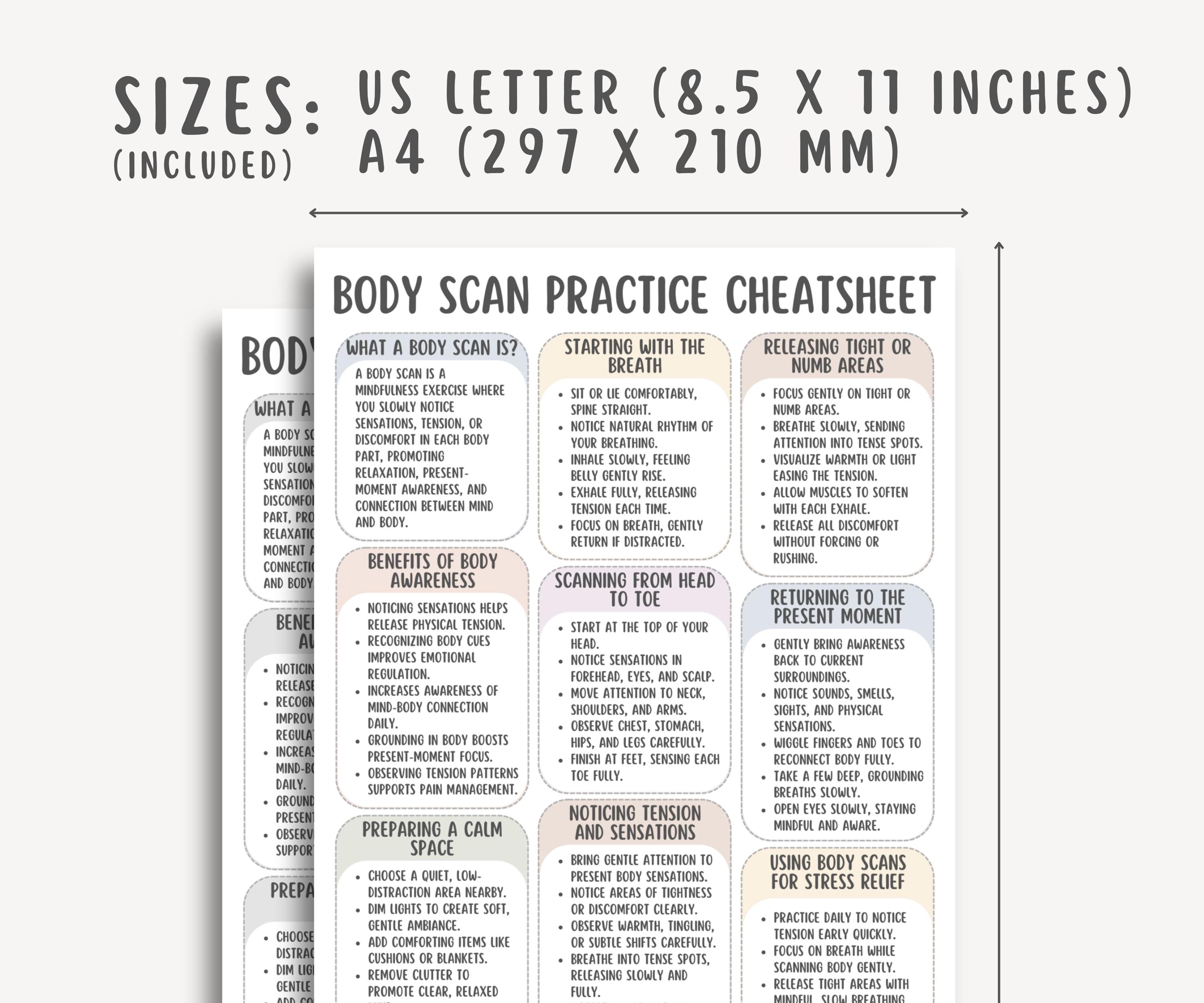 Body Scan Practice Cheatsheet, Mindfulness Body Awareness, Relaxation ...