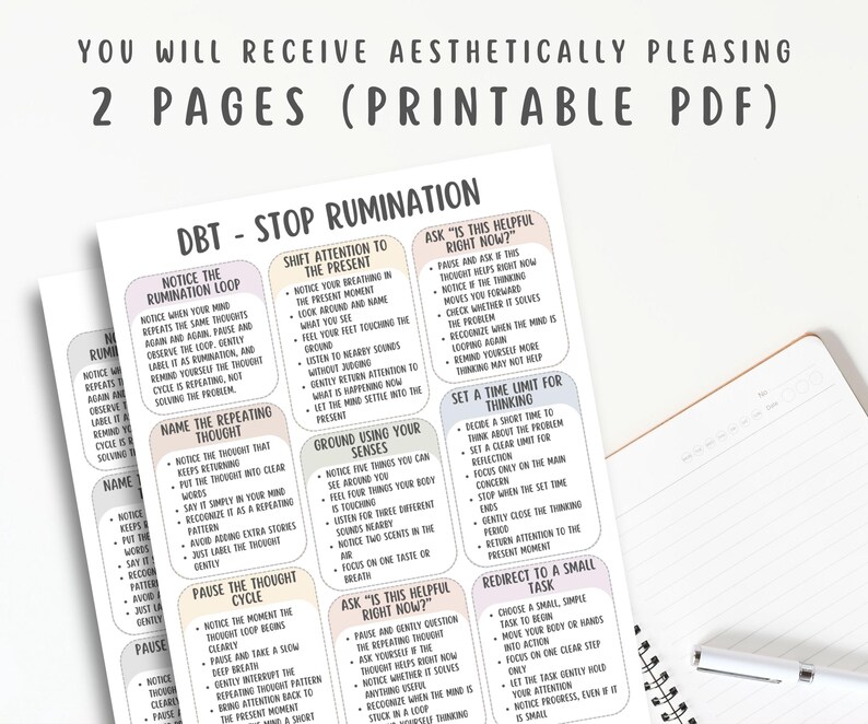 DBT Stop Rumination Cheatsheet, Overthinking Worksheet, Thought Loop ...