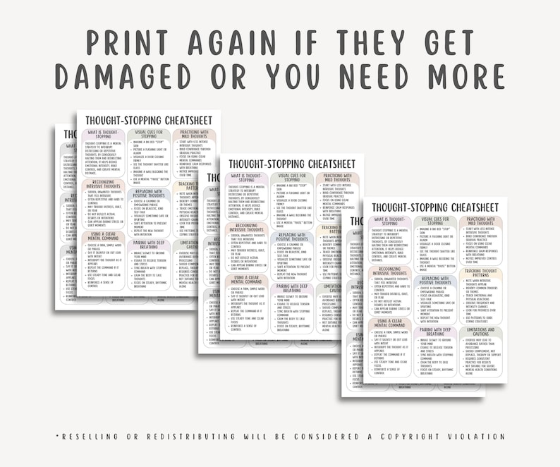 Thought-stopping Cheatsheet, Intrusive Thought Guide, Cognitive ...