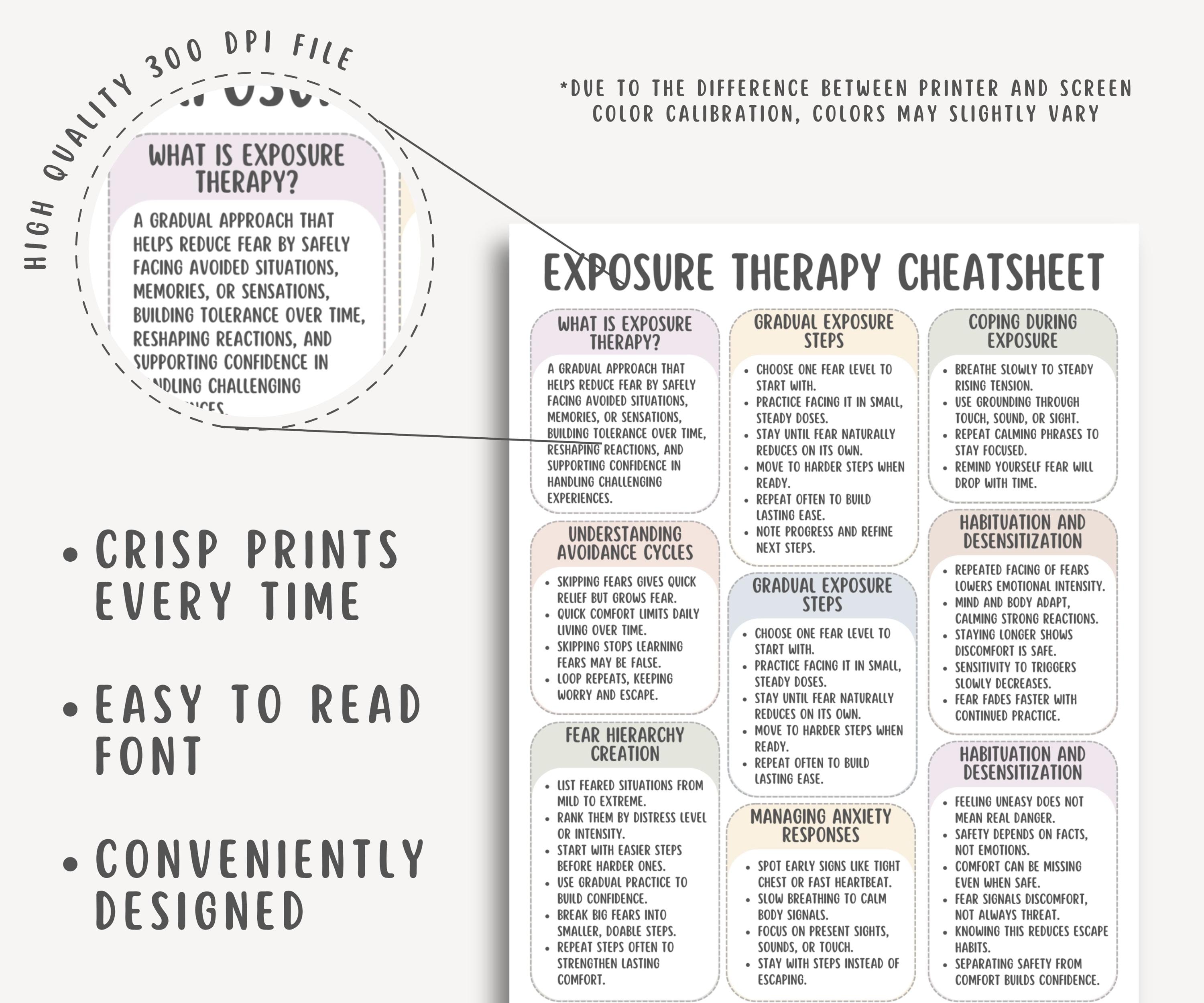 Exposure Therapy Cheatsheet, Fear Hierarchy Planner, Anxiety Treatment ...