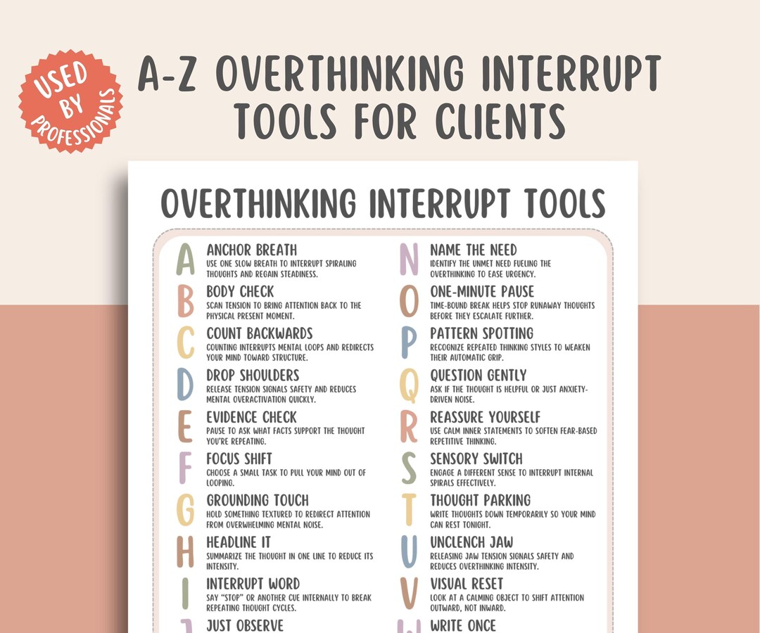 A-Z Overthinking Interrupt Tools Cheatsheet, Rumination Stop Tools ...