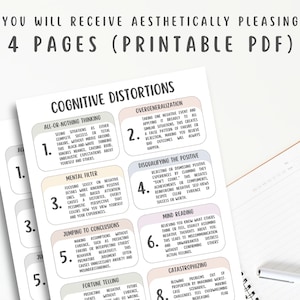 Cognitive Distortions Cheatsheet, CBT Therapy Printable, Thought Record ...