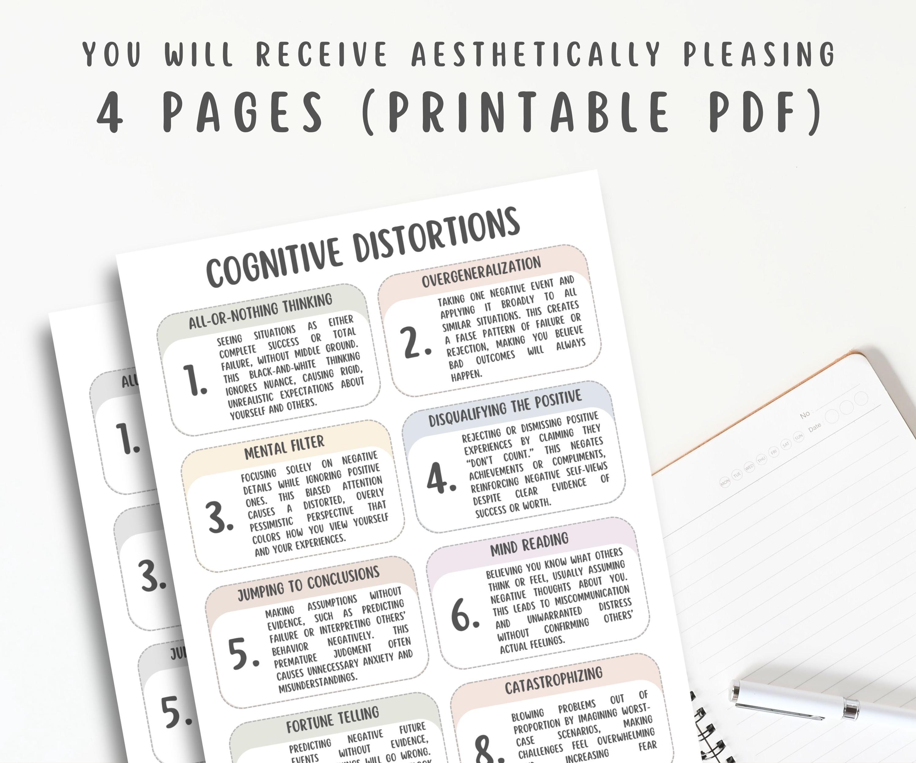 Cognitive Distortions Cheatsheet, CBT Therapy Printable, Thought Record ...