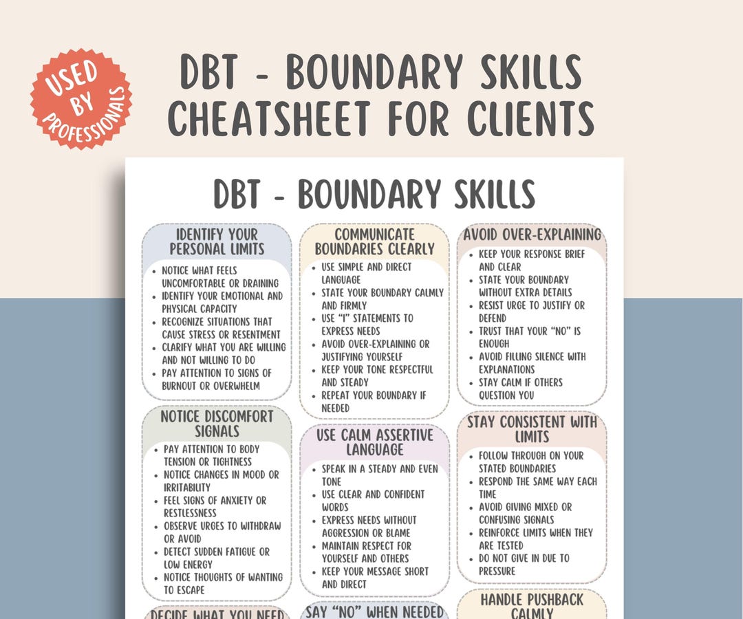 DBT Boundary Skills Cheatsheet, Healthy Boundaries Worksheet, Assertive ...