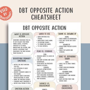 DBT Opposite Action Cheat Sheet PDF, Emotion Regulation, Coping Skills ...