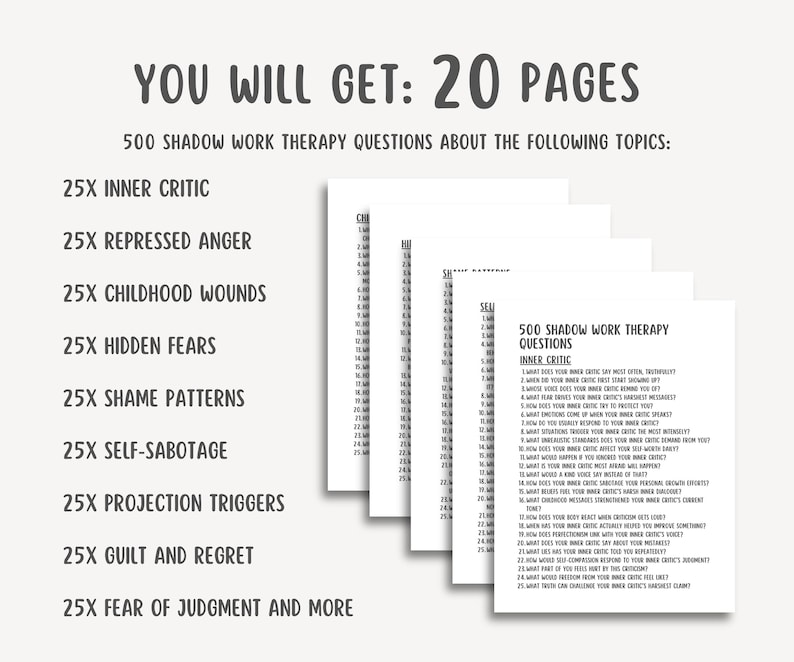 500 Shadow Work Therapy Questions, Inner Child Healing, Shadow Journal ...