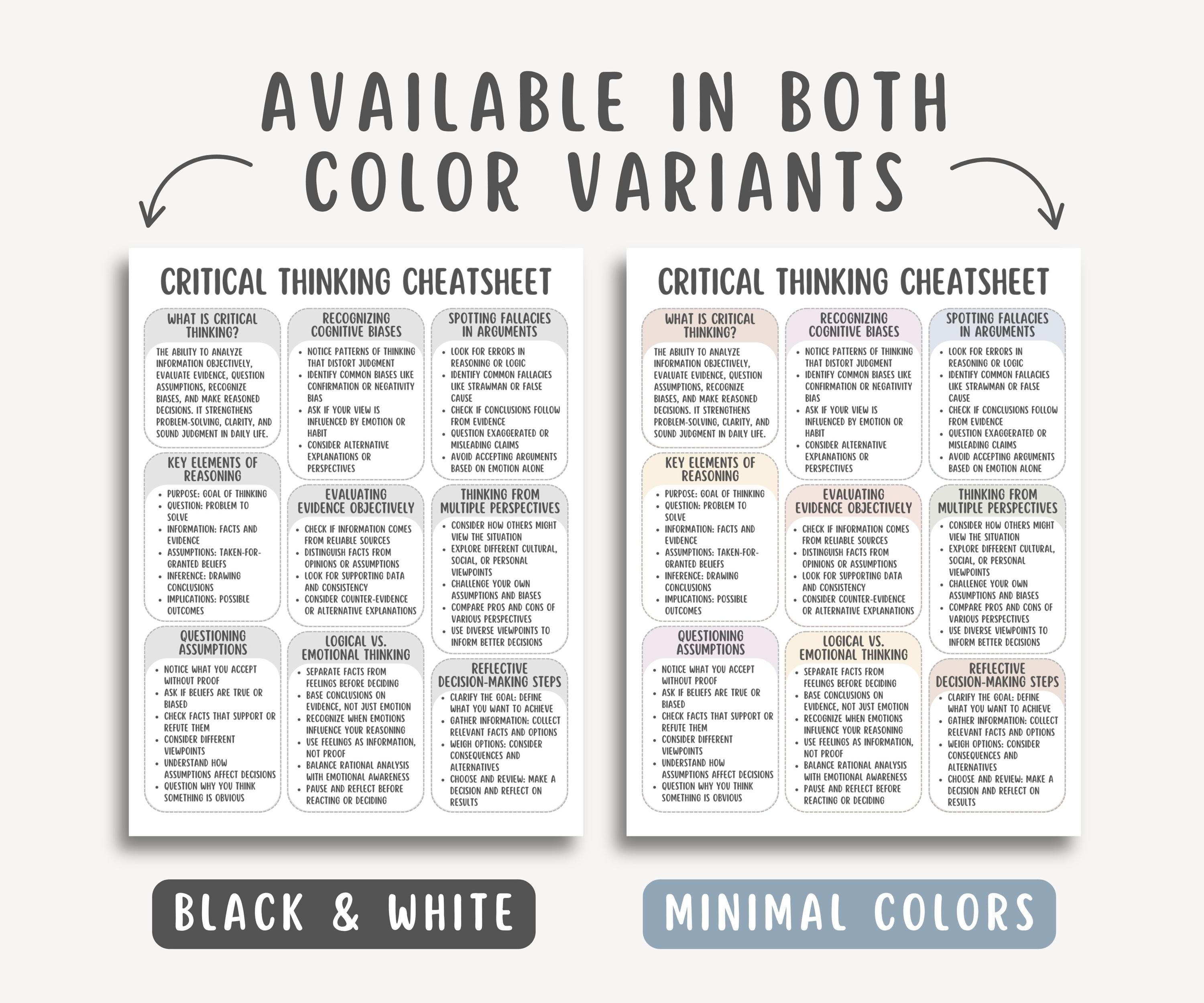 Critical Thinking Cheatsheet, Reasoning Skills Guide, Problem Solving ...