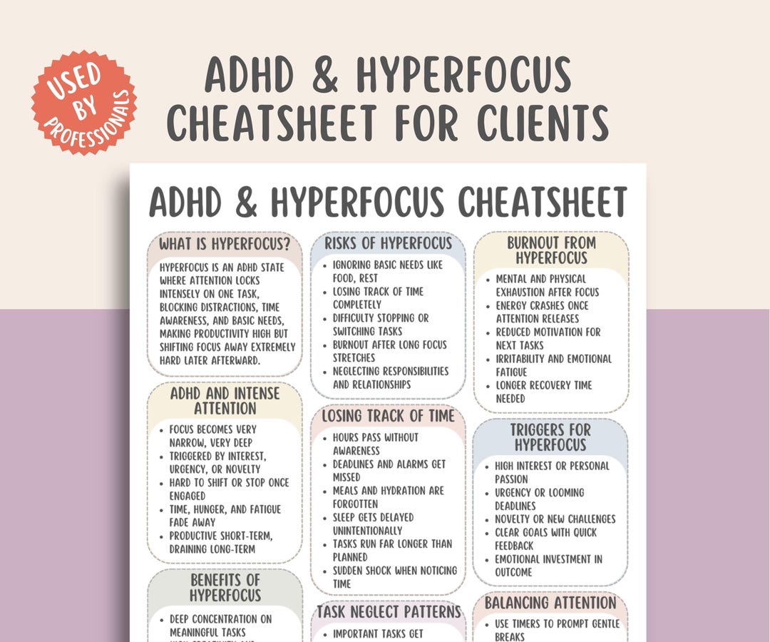 ADHD & Hyperfocus Cheatsheet, Hyperfocus Management Printable ...