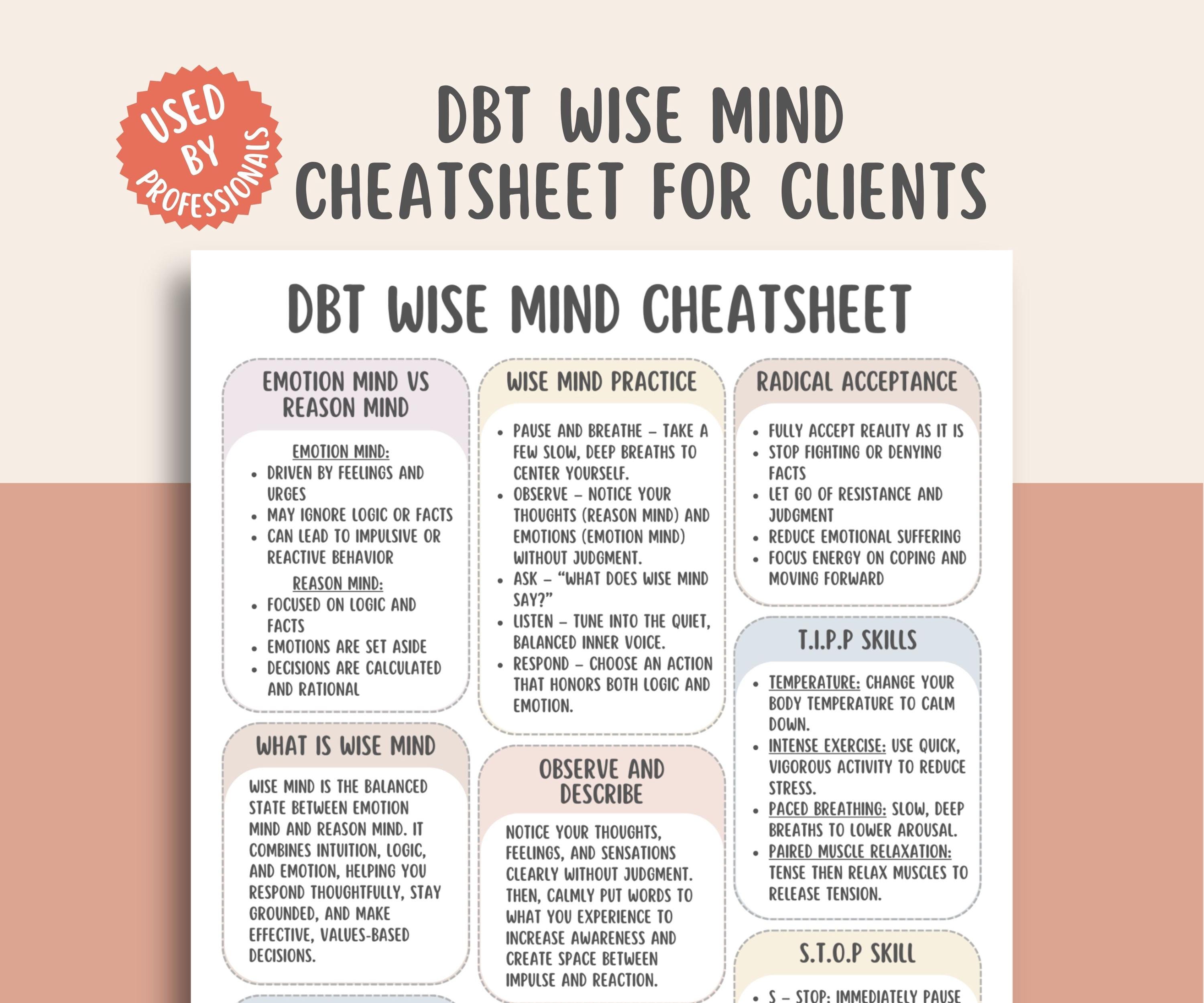DBT Wise Mind Cheat Sheet PDF, Mental Health Printable, Therapy ...