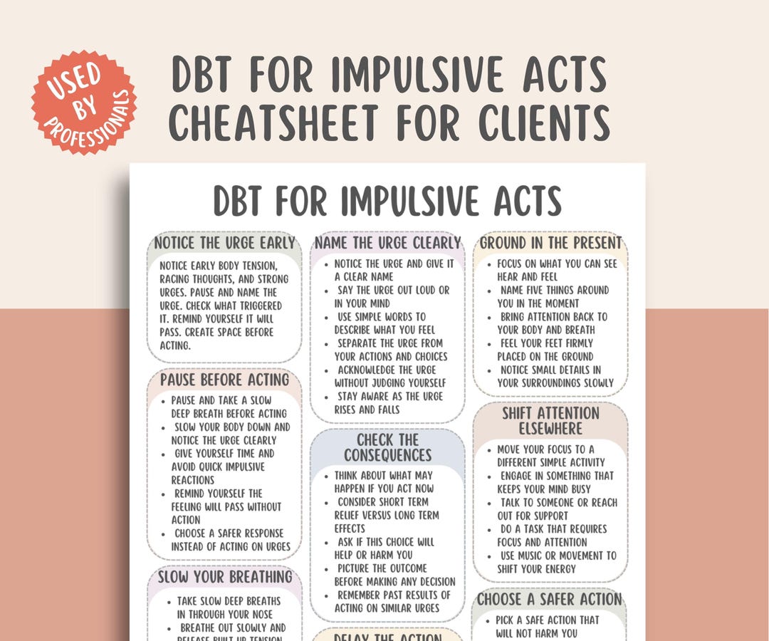 DBT for Impulsive Acts Cheatsheet, Impulse Control Worksheet, Urge ...