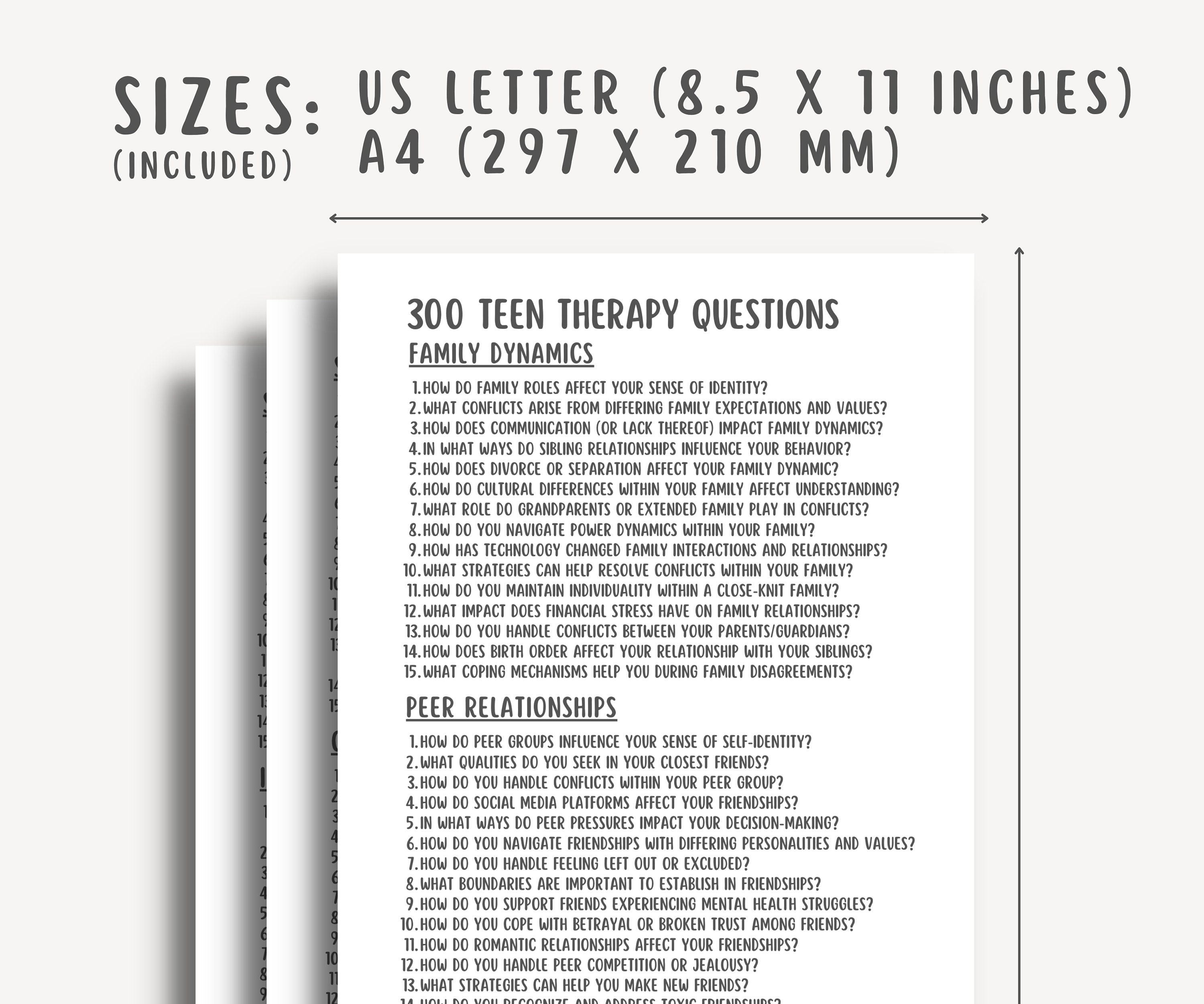 300 Teen Therapy Questions Bundle, Teen Check in Questions for School ...