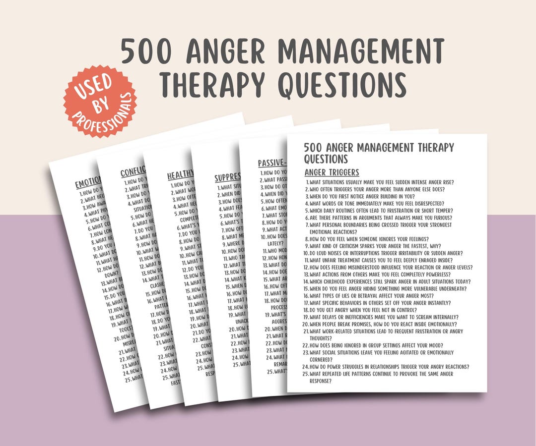 500 Anger Management Therapy Questions, Mental Health Journal, Coping ...