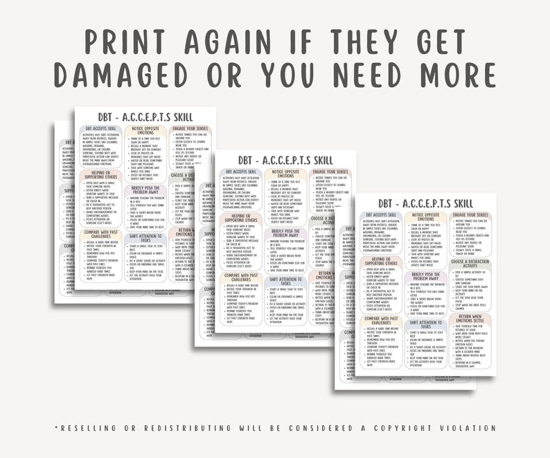DBT ACCEPTS Skill Cheatsheet, Distress Tolerance Worksheet, Crisis ...
