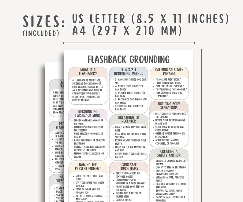 Flashback Grounding Cheatsheet, Trauma Recovery Guide, Anxiety Coping ...