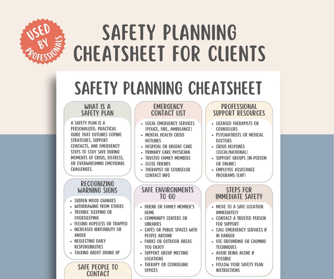 Safety Planning Cheatsheet, Crisis Response Guide, Emergency Coping ...