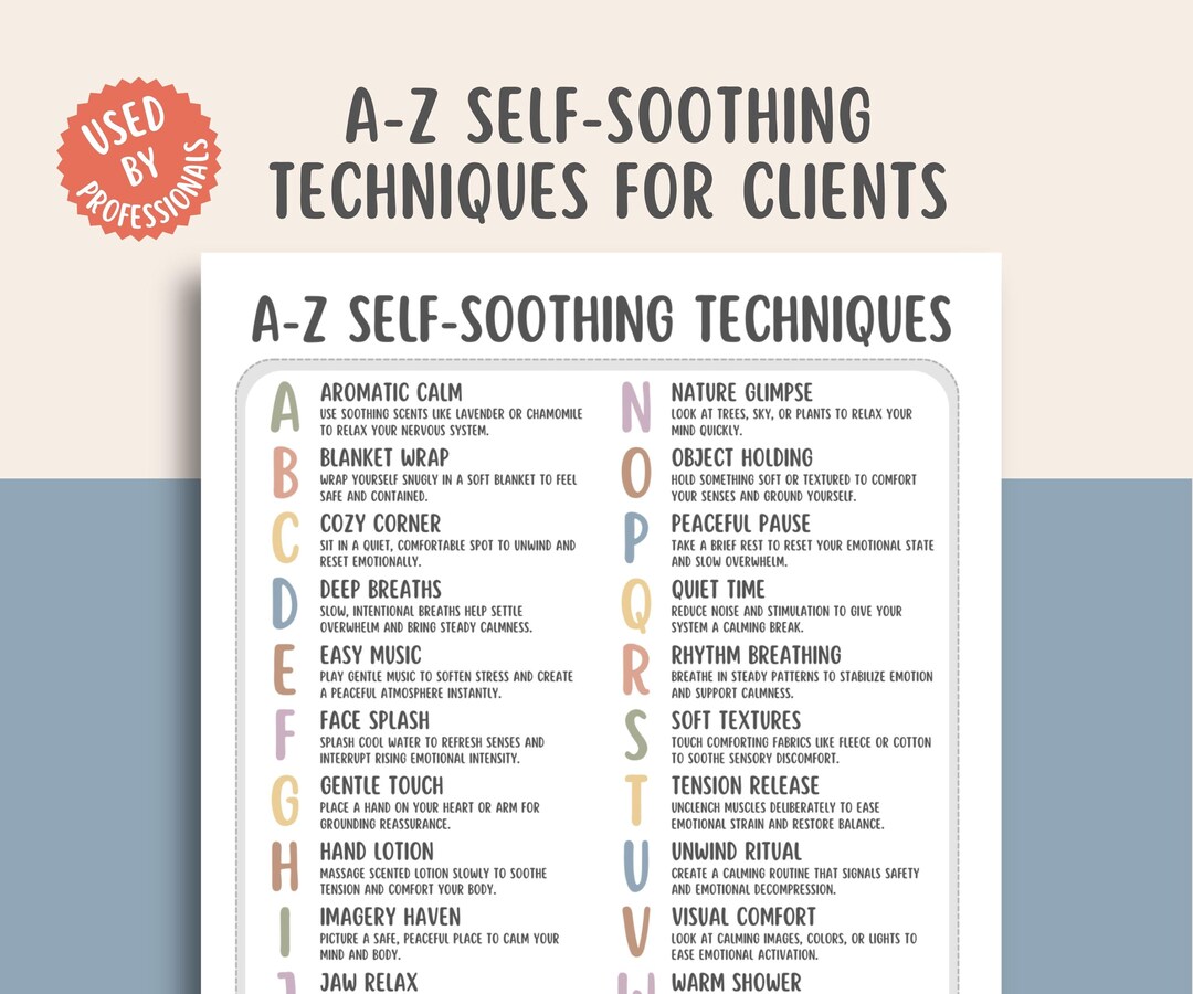 A–Z Self-soothing Techniques Printable, Calming Skills Worksheet ...