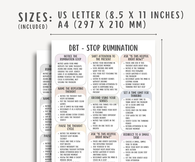 DBT Stop Rumination Cheatsheet, Overthinking Worksheet, Thought Loop ...