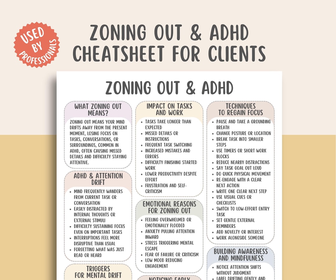 Zoning Out & ADHD Cheatsheet, Attention Drift Tips, Focus Challenges ...