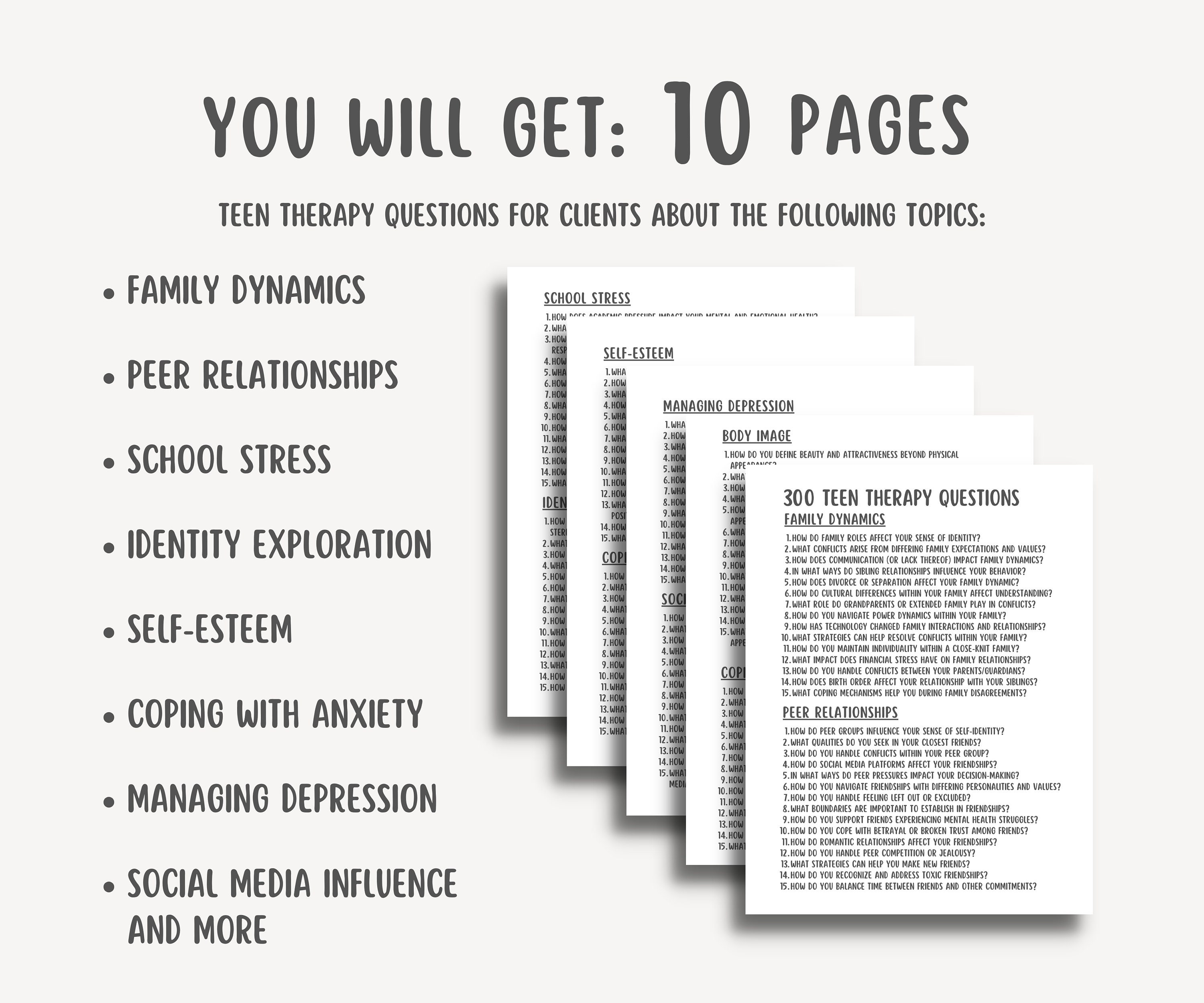 300 Teen Therapy Questions Bundle, Teen Check in Questions for School ...