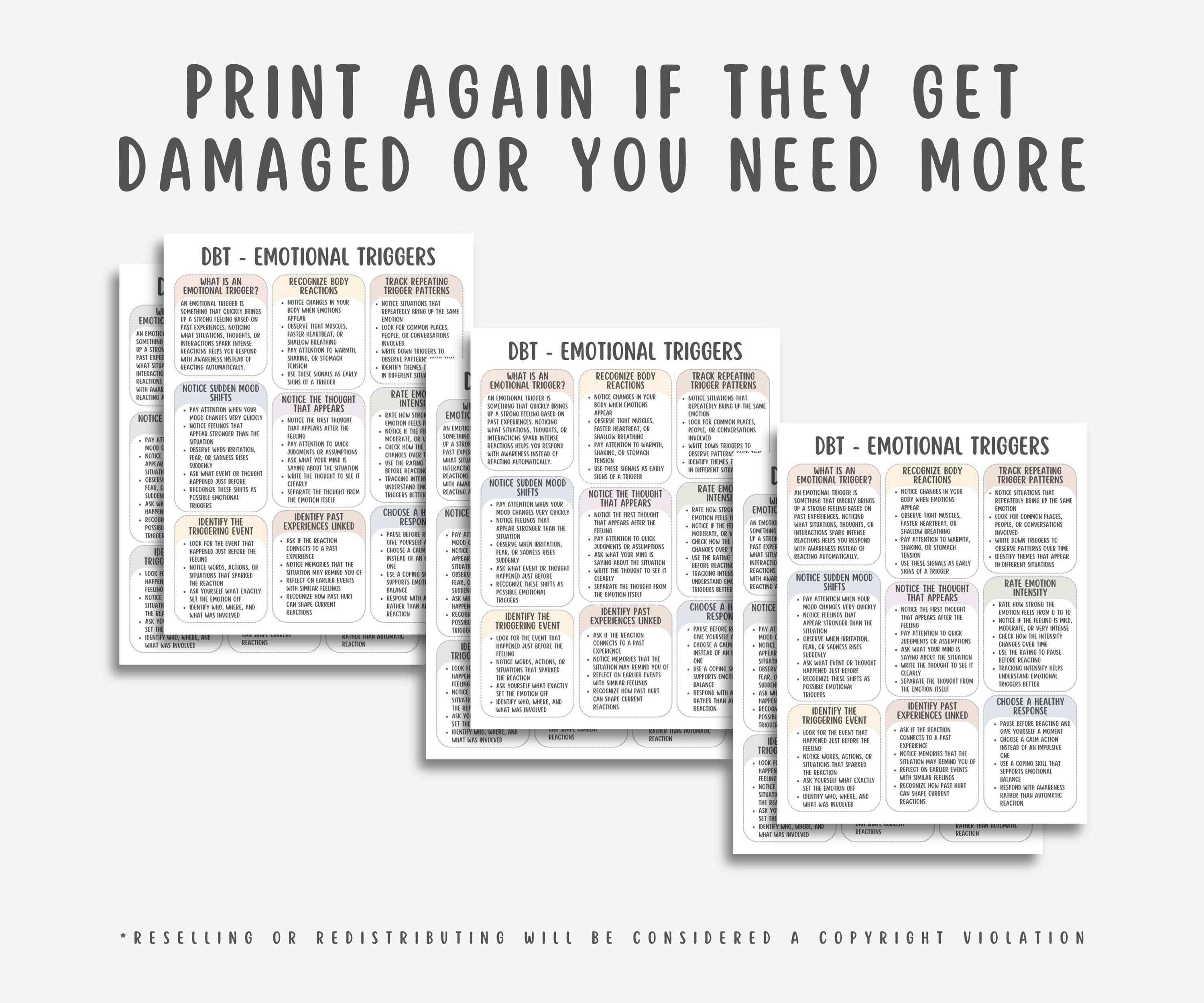 DBT Emotional Triggers Cheatsheet, Trigger Identification Worksheet ...