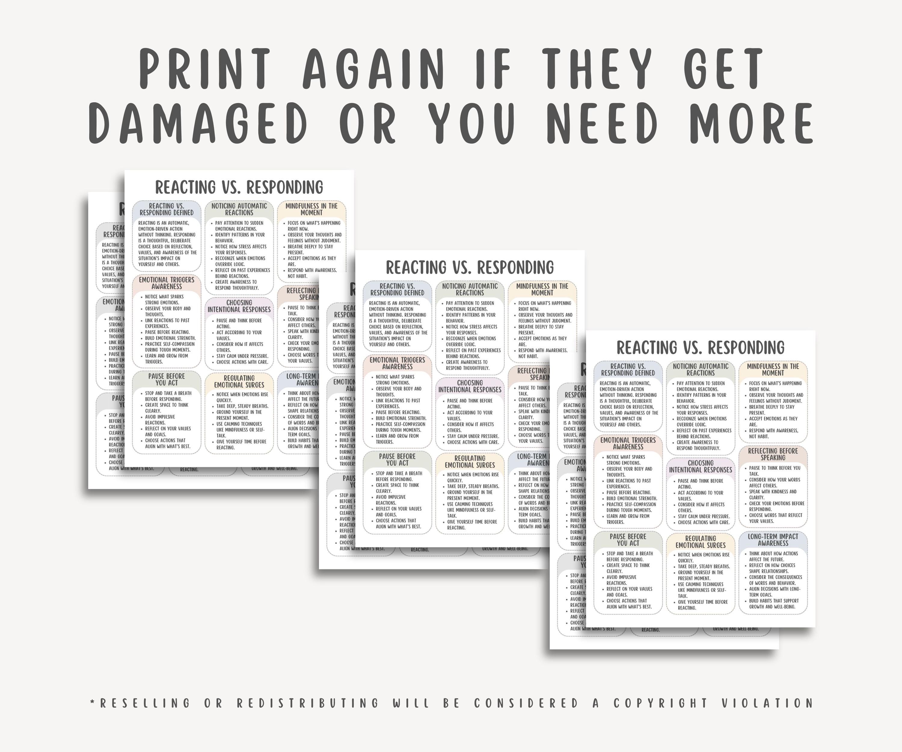 Reacting Vs Responding Cheatsheet, Emotional Regulation Guide ...