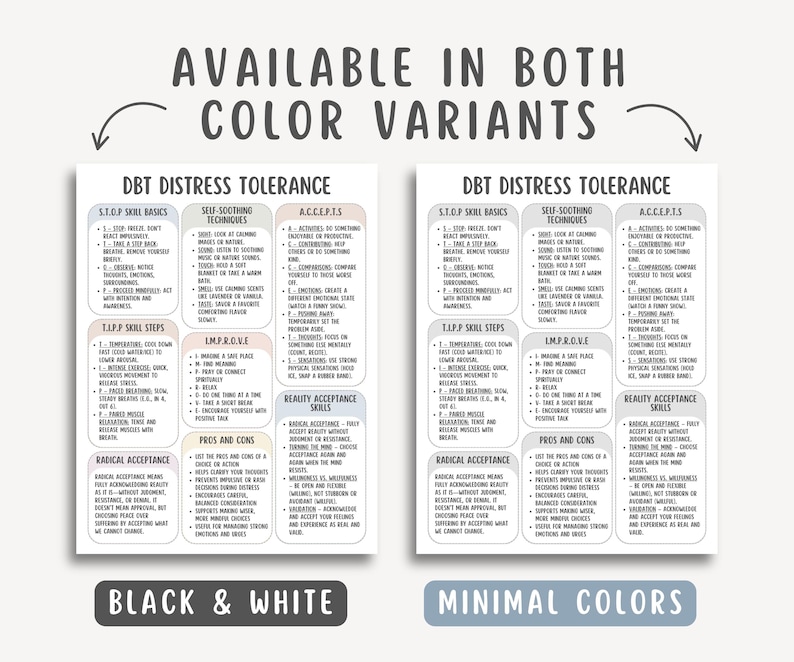 DBT Distress Tolerance Skills Cheat Sheet PDF, Therapy Worksheet ...