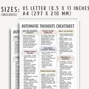 Automatic Negative Thoughts Cheatsheet, CBT Thought Record, Challenging ...