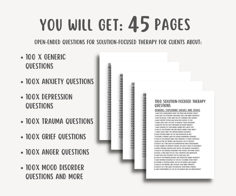 1100 Solution Focused Brief Therapy Questions, SFBT SFT Intervention ...
