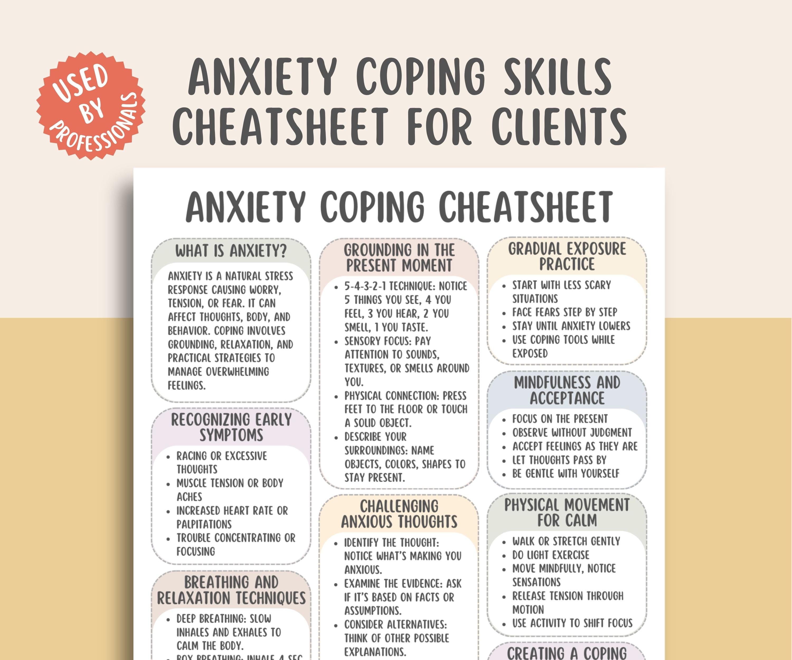 Anxiety Coping Skills Cheatsheet, Stress Relief Guide, Panic Management ...