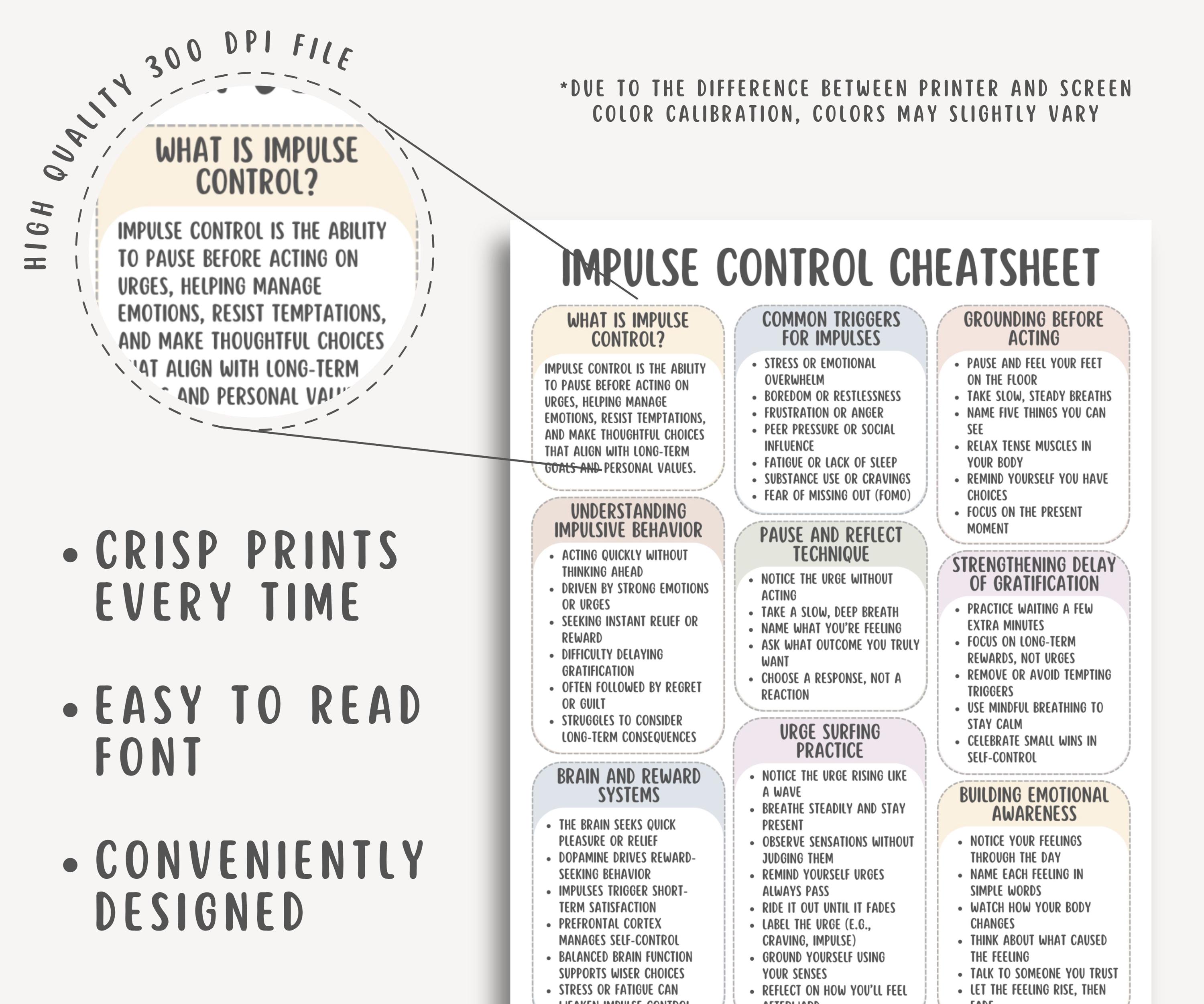 Impulse Control Skills Chart, Emotional Regulation Guide, Mindful ...