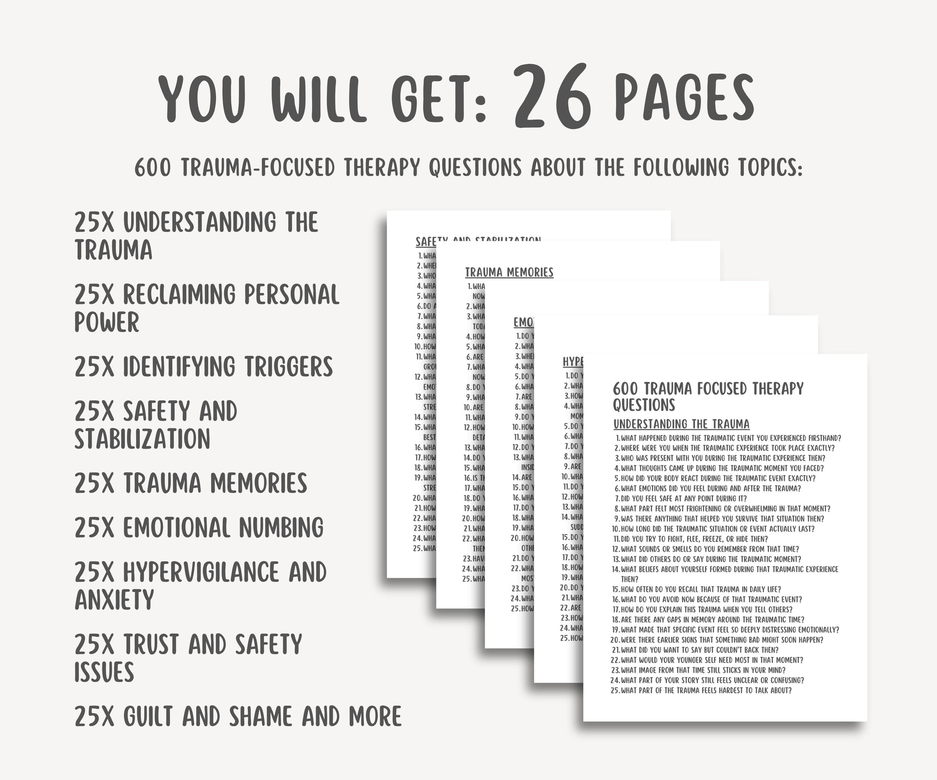 600 Trauma-focused Therapy Questions, Trauma Healing Prompts, PTSD ...