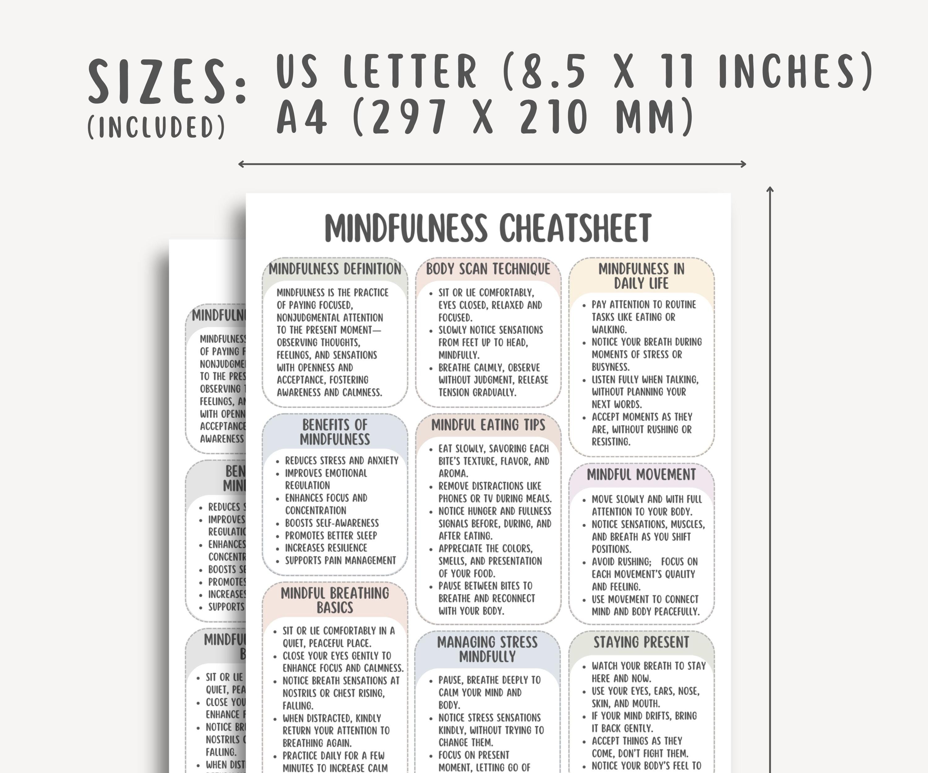 Mindfulness Cheat Sheet, Meditation Guide, Mental Health Tool, Coping ...