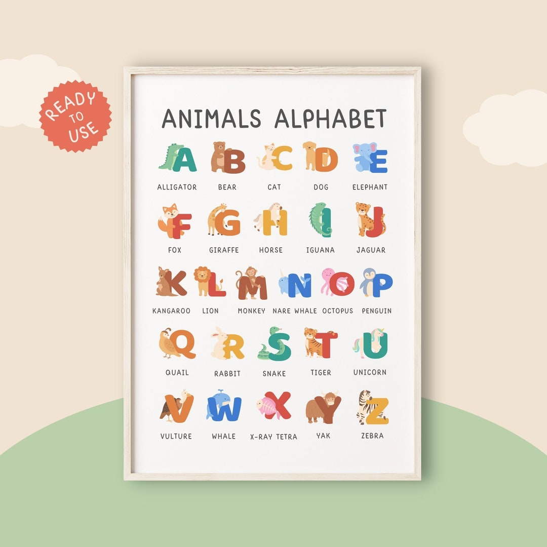 A to Z Animal Alphabet Poster Montessori Print Classroom - Etsy