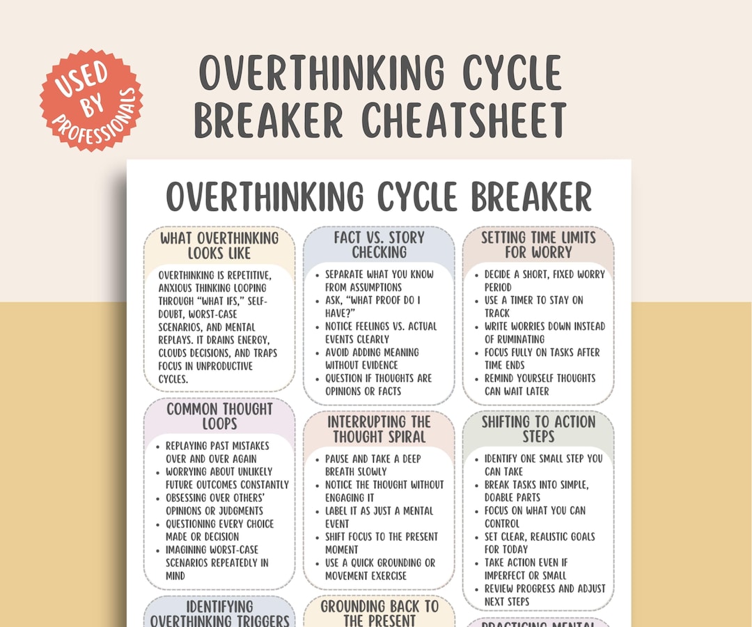 Overthinking Cycle Breaker Cheatsheet, Anxiety Relief Tool, Mindfulness ...
