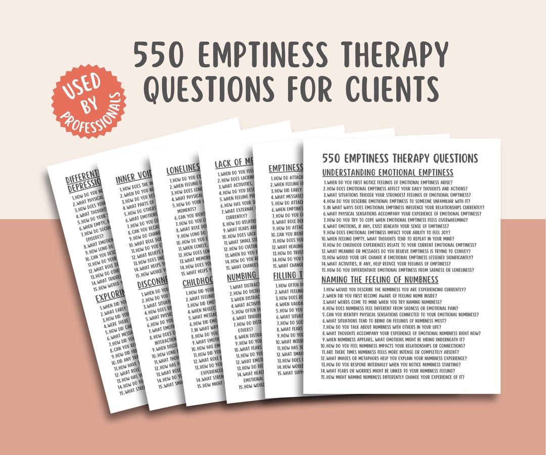 550 Emptiness Therapy Questions, Mental Health Worksheets, Emotional ...