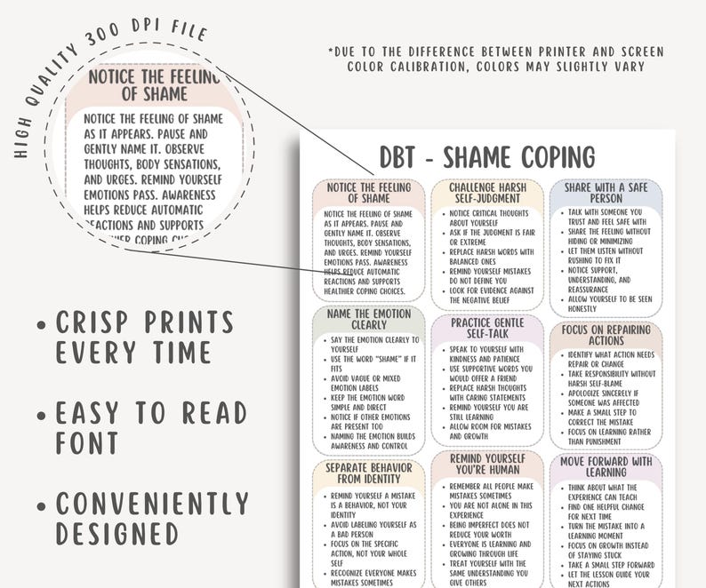 DBT Shame Coping Cheatsheet, Toxic Shame Recovery Worksheet, Self ...